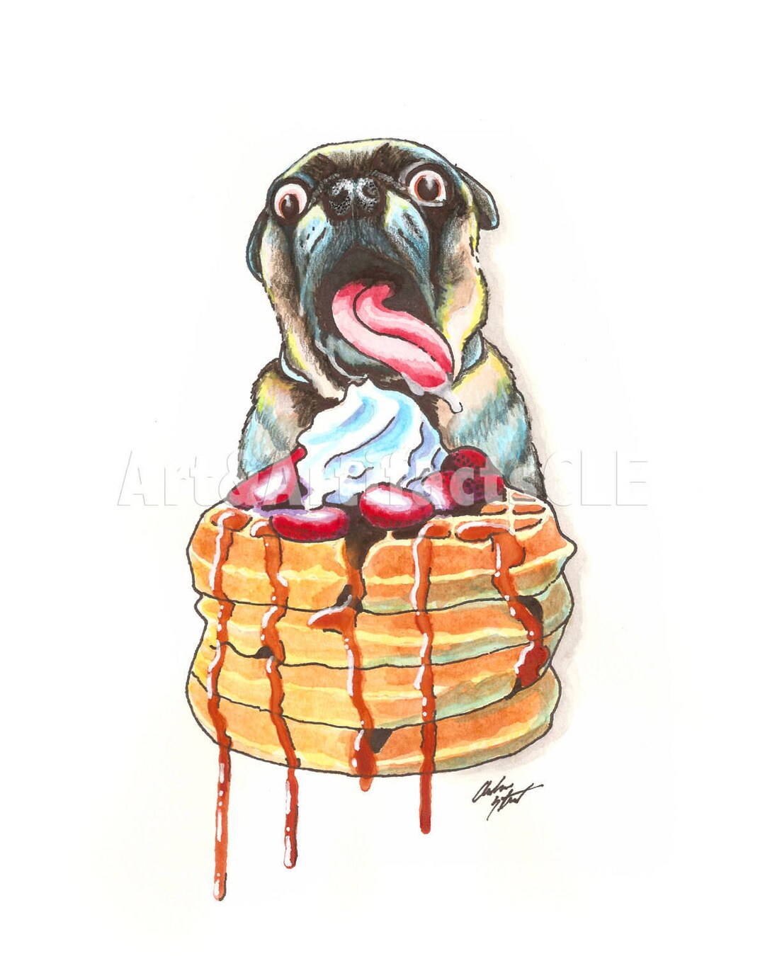 Waffle Pug Watercolor Print - Etsy