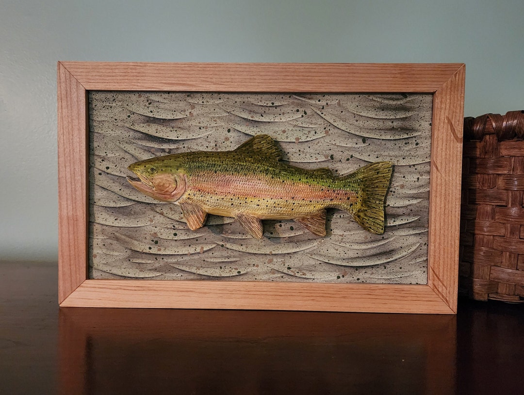 Wooden Trout Decor, Hand Carved, Fish Art, Lake House Decor, Cabin ...