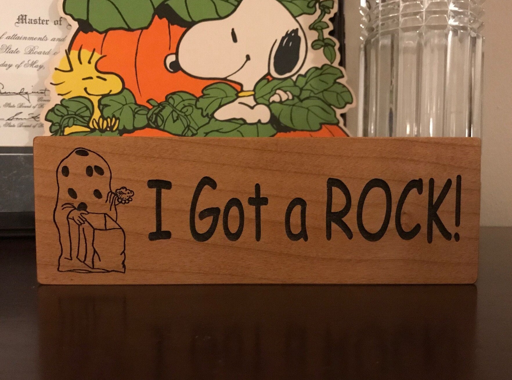 Charlie Brown Halloween Wood Block Sign, Laser Engraved, I Got a Rock ...