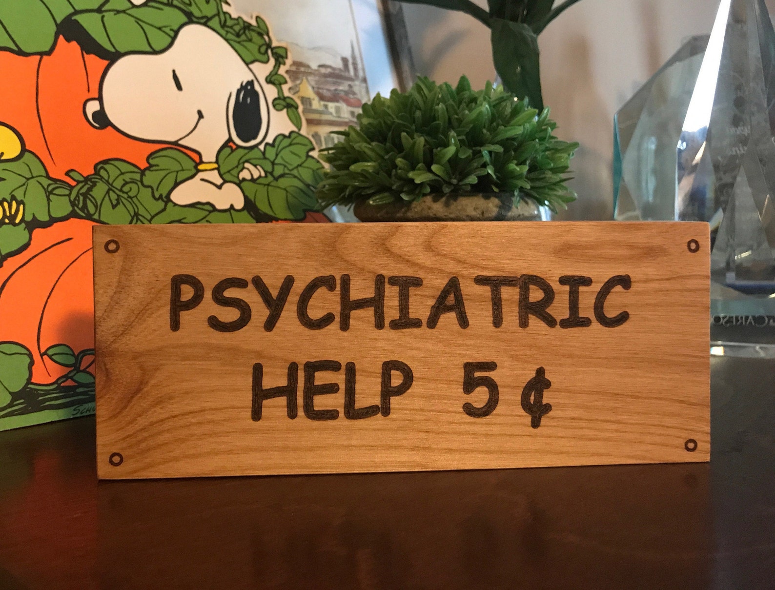 Psychiatric Help 5 Cents, Wooden Block Sign, Lucy Sign, Charlie Brown ...