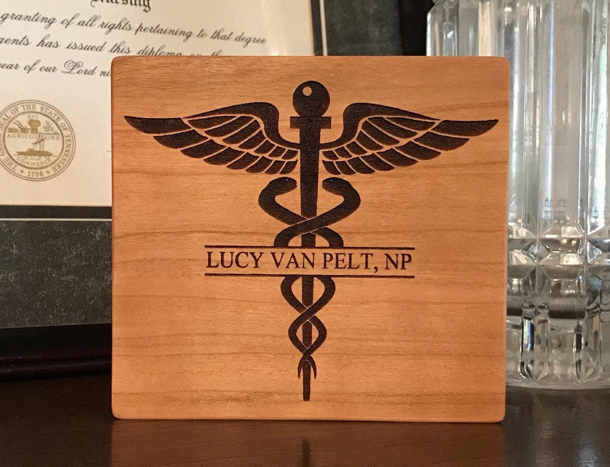 Custom NP Sign, Medical Caduceus, Laser Engraved, Nurse Practitioner ...