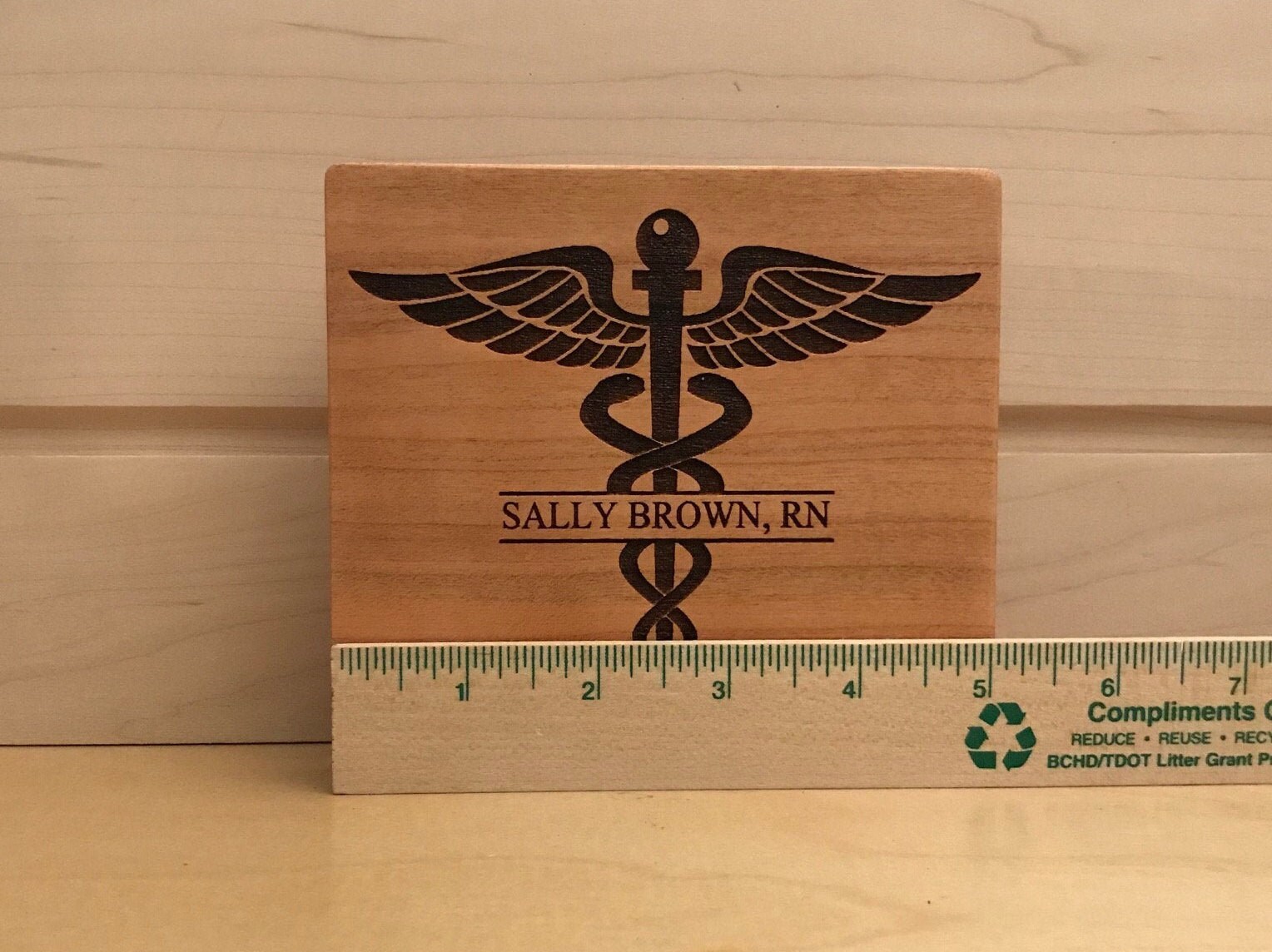 Custom RN sign RN Caduceus laser engraved shelf sitter | Etsy