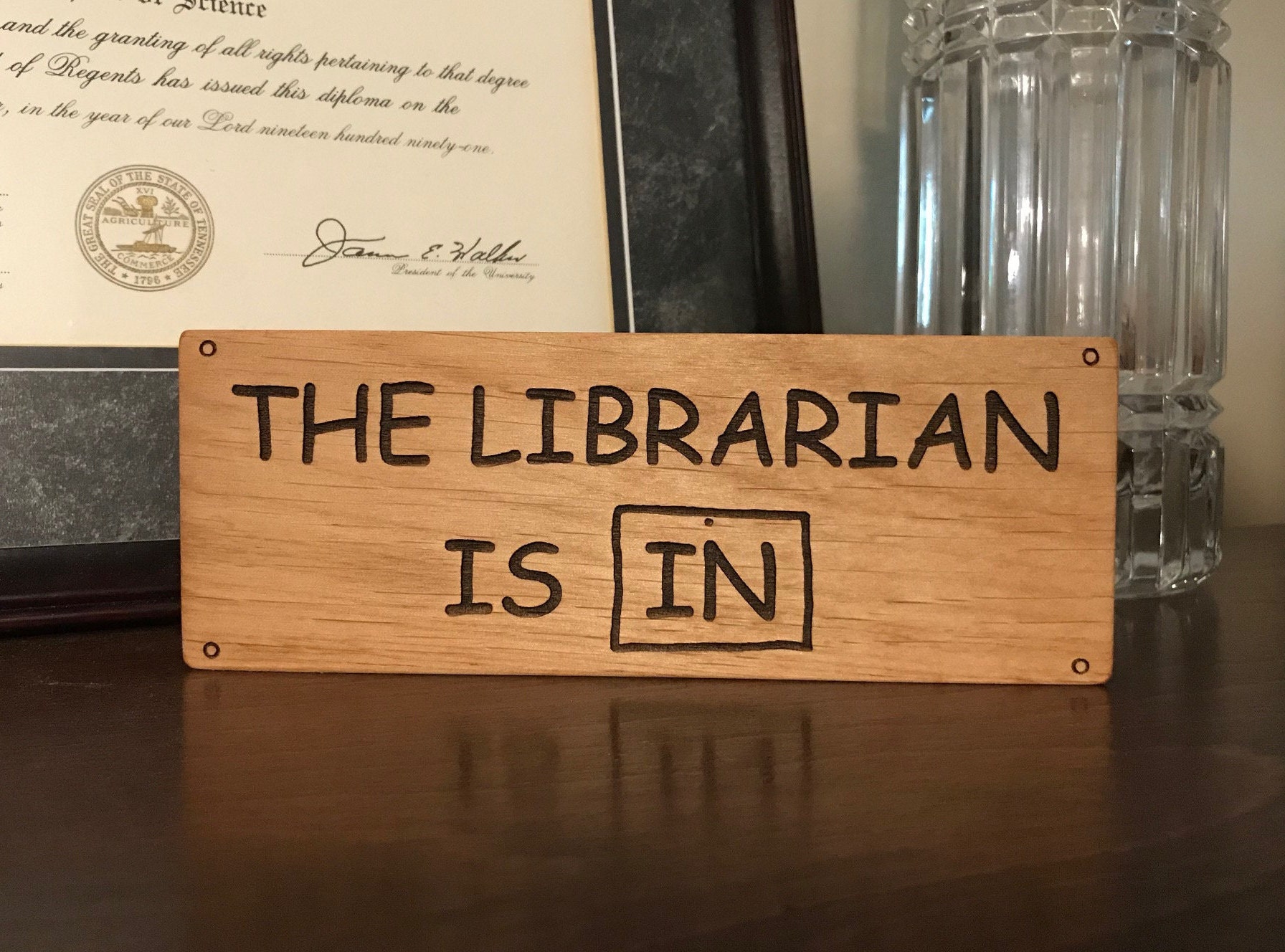 The Librarian is In Laser Engraved Wood Block Gift for | Etsy