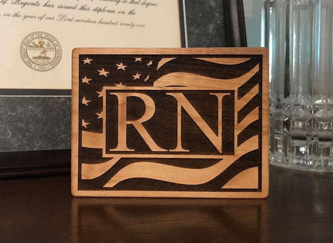 RN Flag Sign, Laser Engraved, Wood Block, RN Hero, Nurse Sign Decor, RN ...