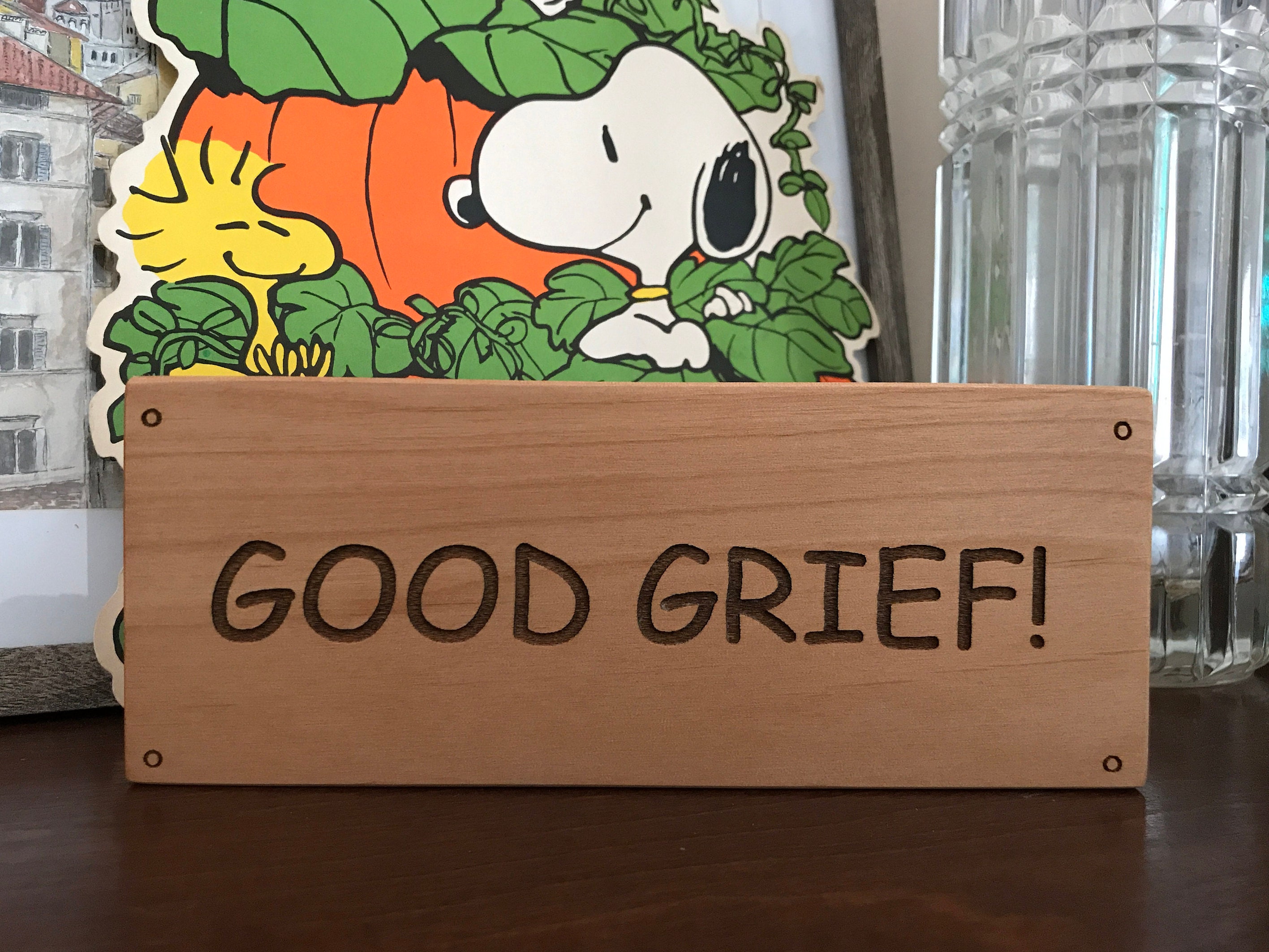 Good Grief Wood Block Sign Laser engraved sign Snoopy Party | Etsy