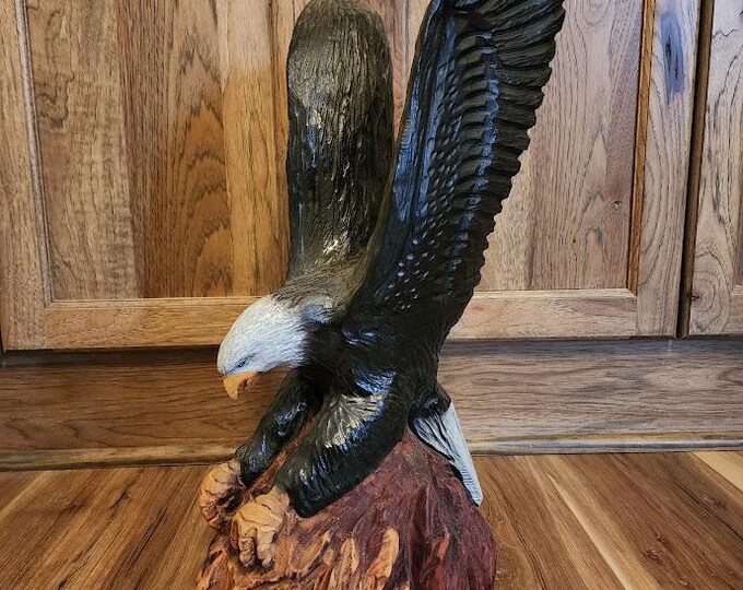 American Bald Eagle Wood Carving, Cabin Decor, Eagle Sculptor, Handmade ...