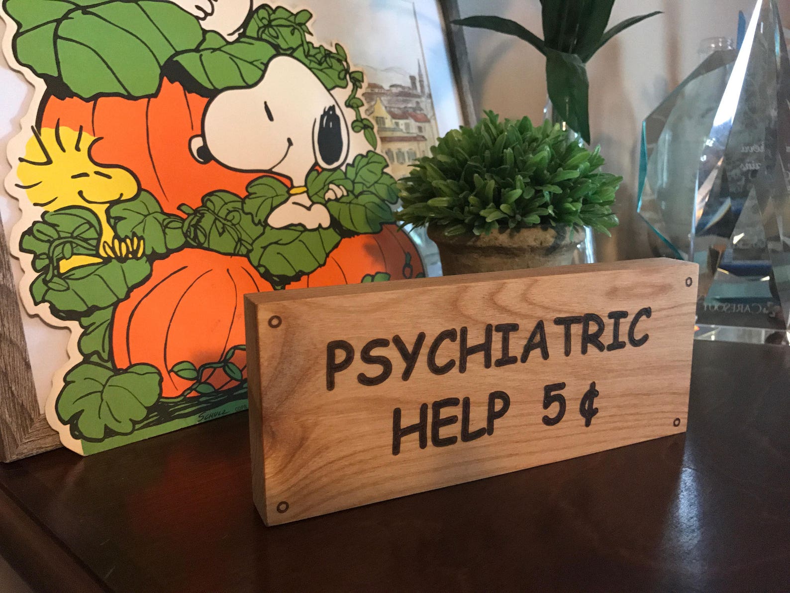 Psychiatric Help 5 Cents, Wooden Block Sign, Lucy Sign, Charlie Brown ...
