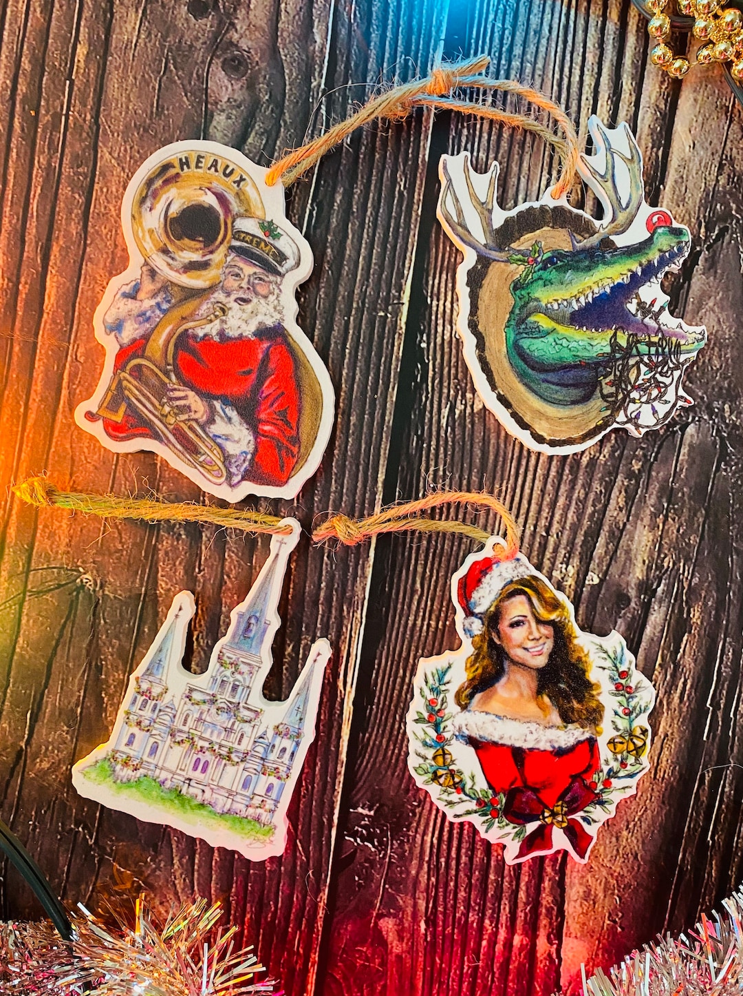 Christmas Ornament 4 Pack Santa Gator Mariah Carey Cathedral - Etsy