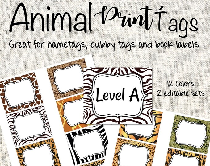 Printable Animal Print Tags Editable Organizational Tags - Etsy