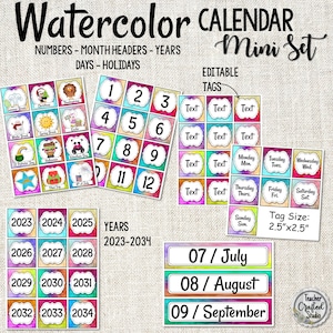 Watercolor Mini Calendar Set | Classroom Calendar | Pocket Calendar - Etsy