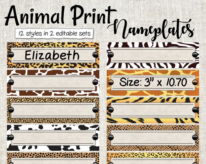 Printable Animal Print Desktop Nameplates Classroom Labels Editable ...