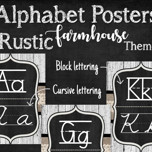 Rustic Farmhouse Alphabet Posters Print and Cursive Alphabet | Etsy