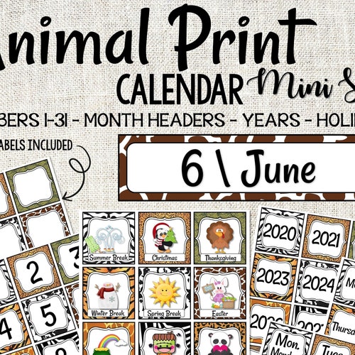 Animal Print Mega Calendar Set Classroom Calendar Pocket - Etsy