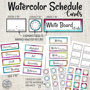 Rainbow Watercolor Schedule Cards and Time | Watercolor Classroom Decor ...
