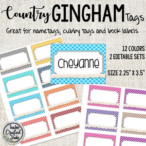 Printable Country Ginghamtags | Country Classroom Decor | Editable ...
