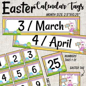 Printable Easter Calendar Tag Set - Calendar Number Tags - April May ...