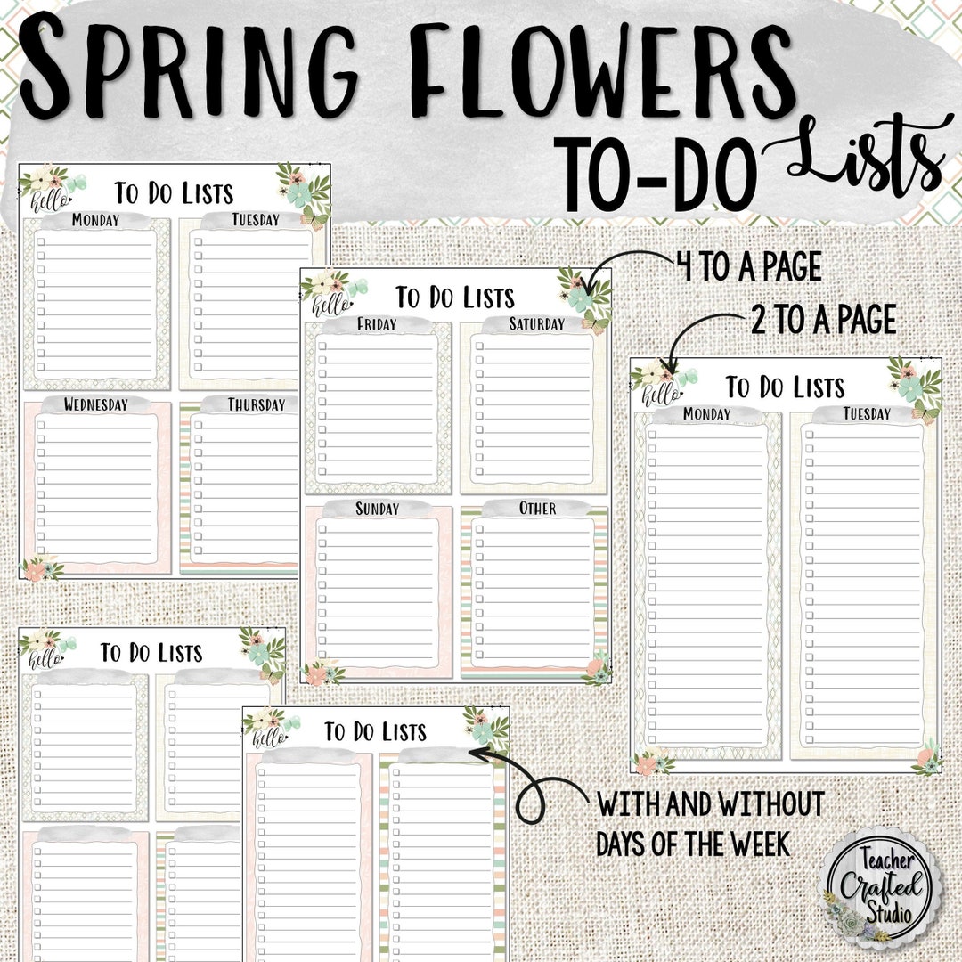 Printable Spring Flowers Teacher To-do Lists | Daily to Do Lists - Etsy