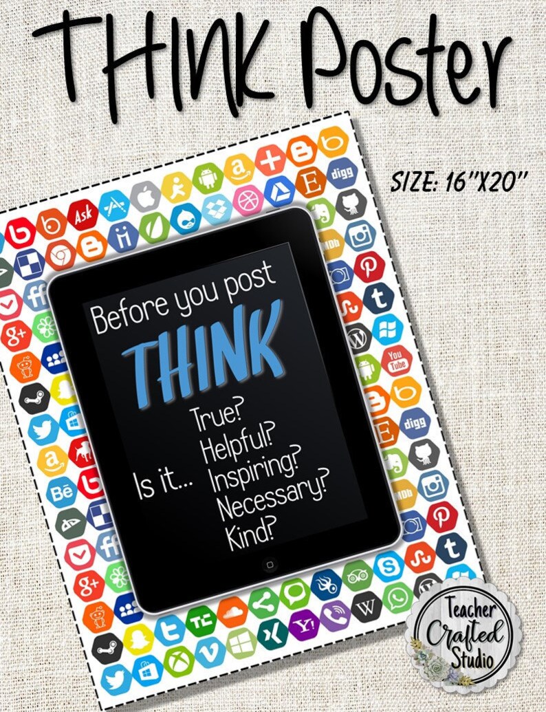 THINK Poster iPad Edition - Technology Think Before You Speak Poster - Etsy