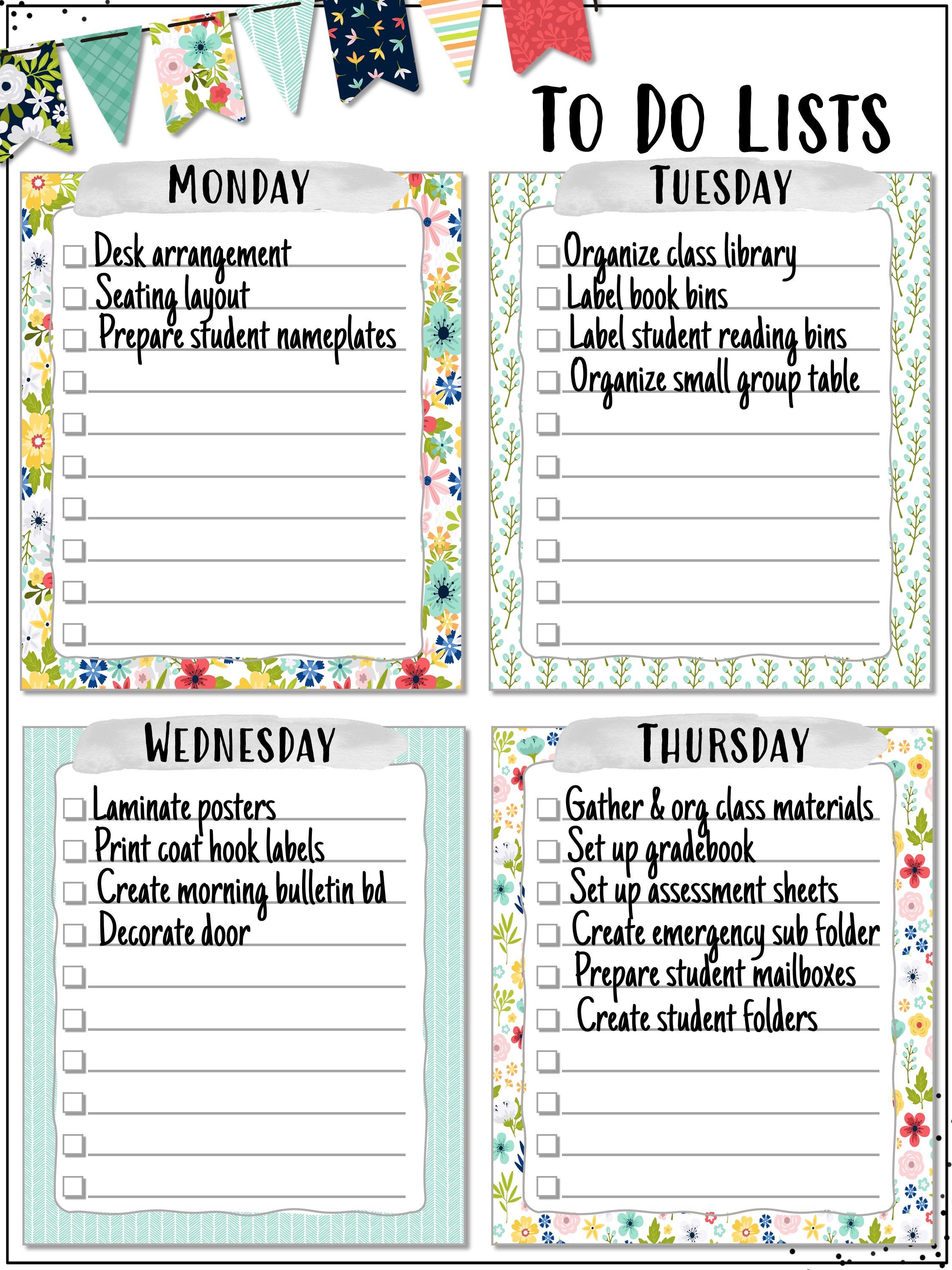 Printable Summer Bloom Teacher To-do Lists | Daily to Do List - Etsy