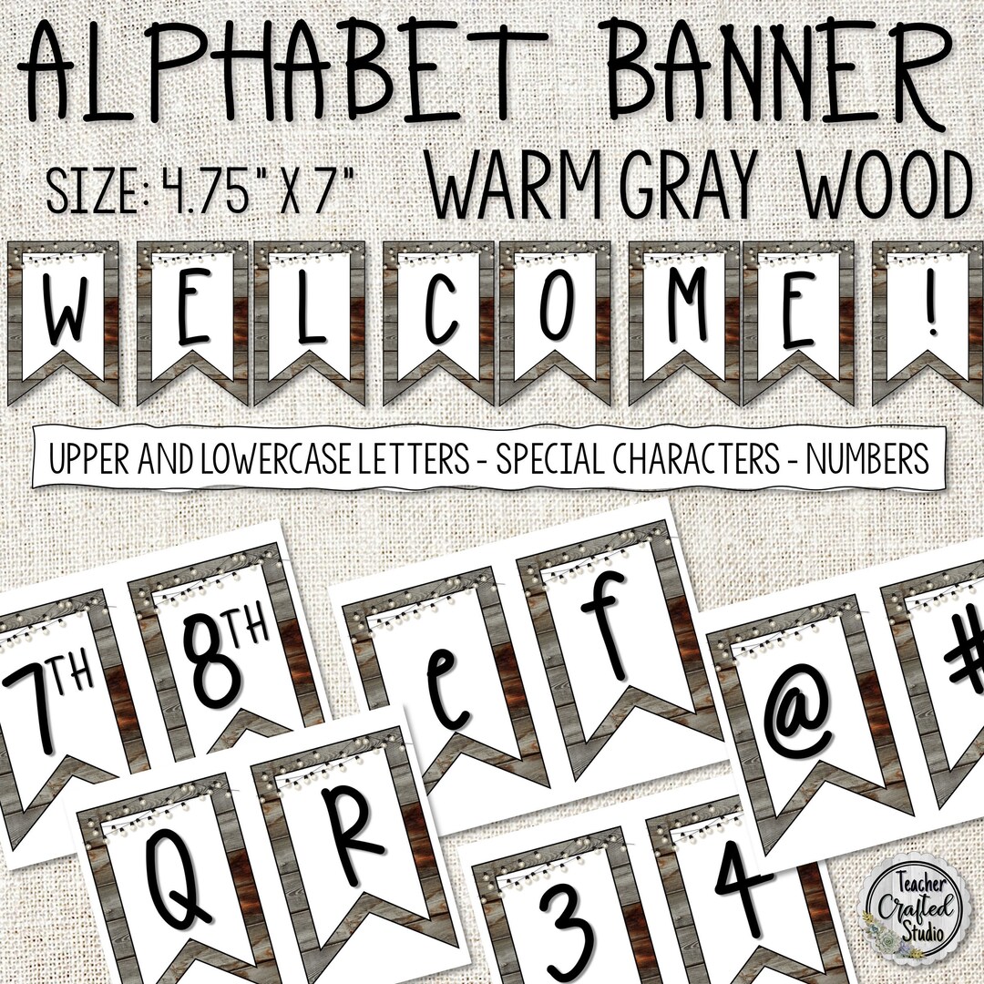 Warm Gray Wood DIY Alphabet Banner | Classroom Banner | Party Banner ...