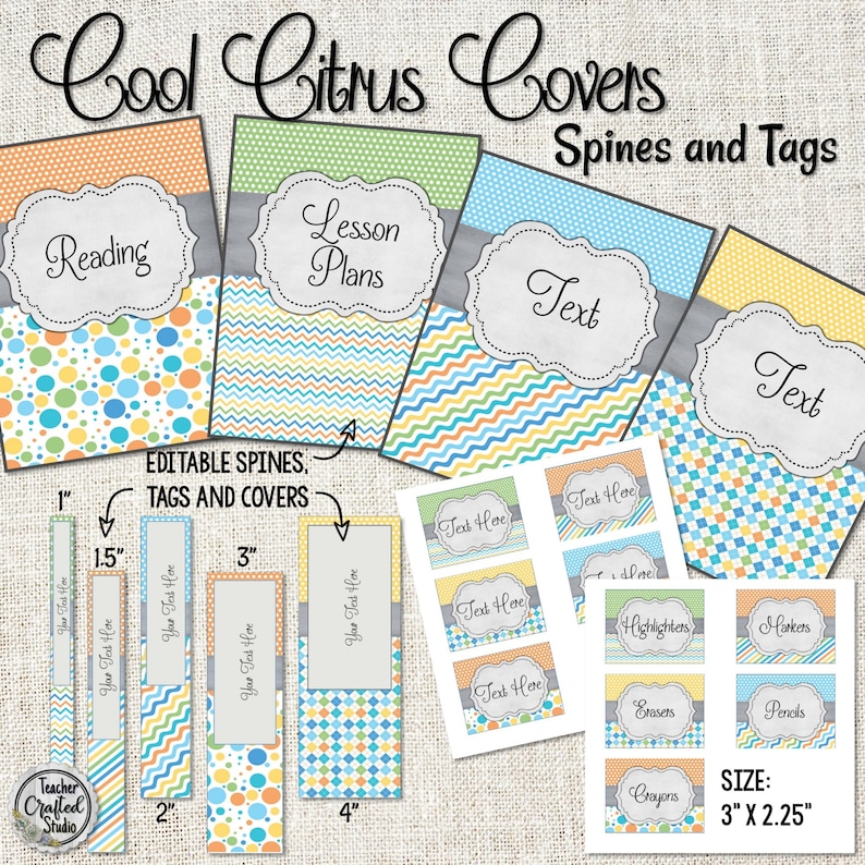 Cool Citrus Binder Covers, Spines and Tags Editable Binder Covers ...