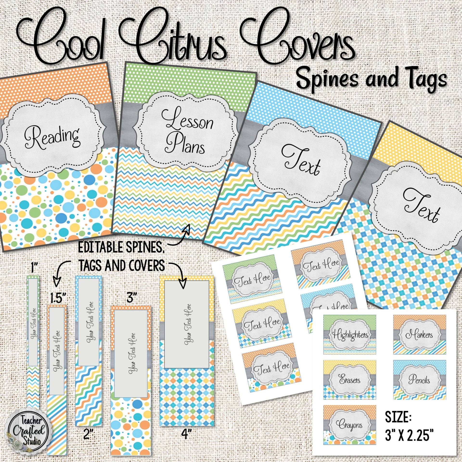 Cool Citrus Binder Covers, Spines and Tags Editable Binder Covers ...