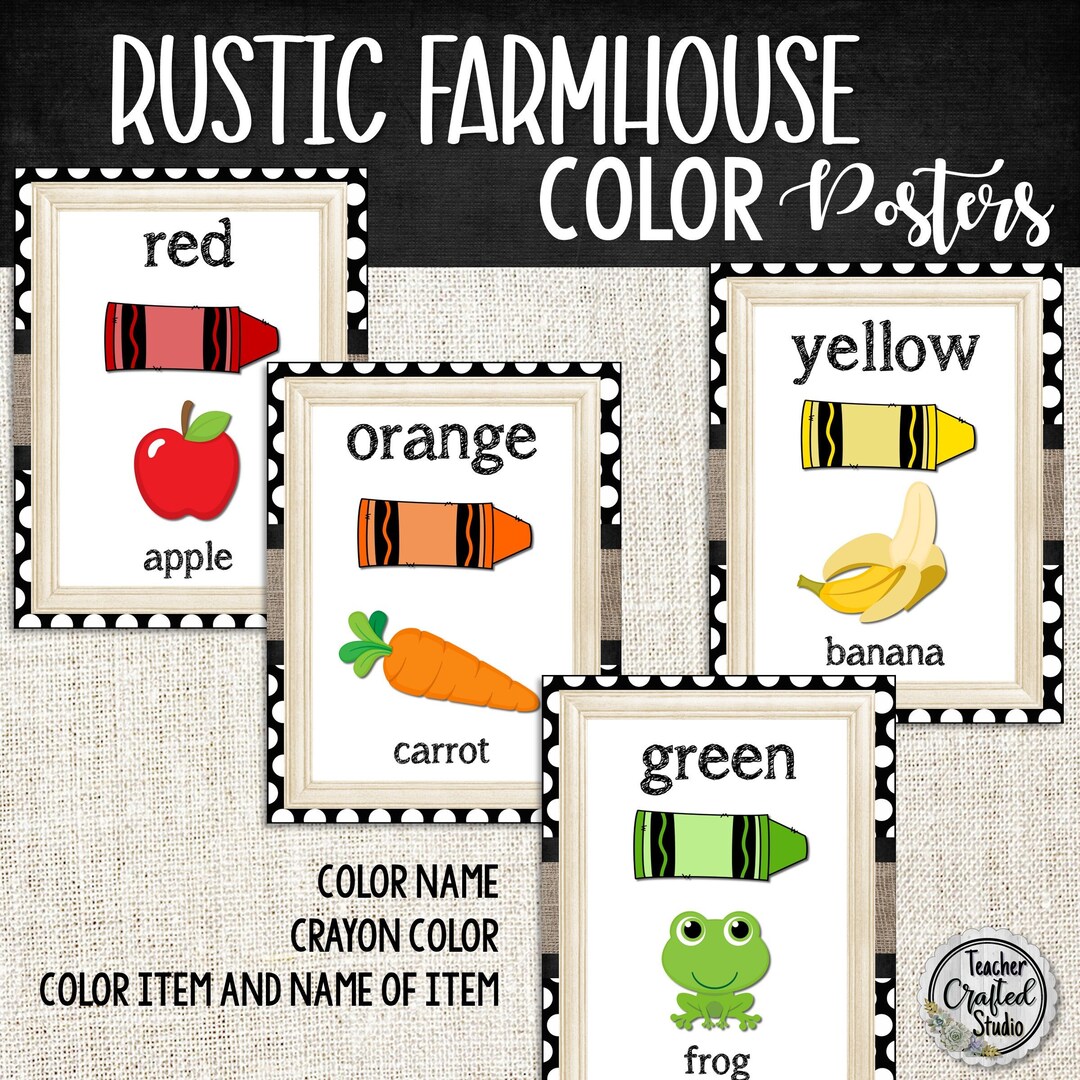 Rustic Burlap Farmhouse Color Posters | Classroom Posters | Farmhouse ...