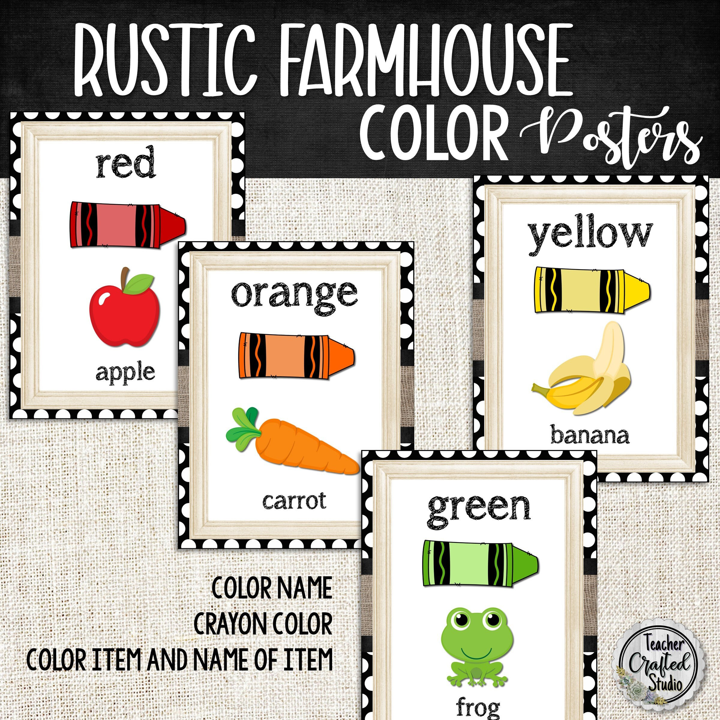 Rustic Burlap Farmhouse Color Posters | Classroom Posters | Farmhouse ...