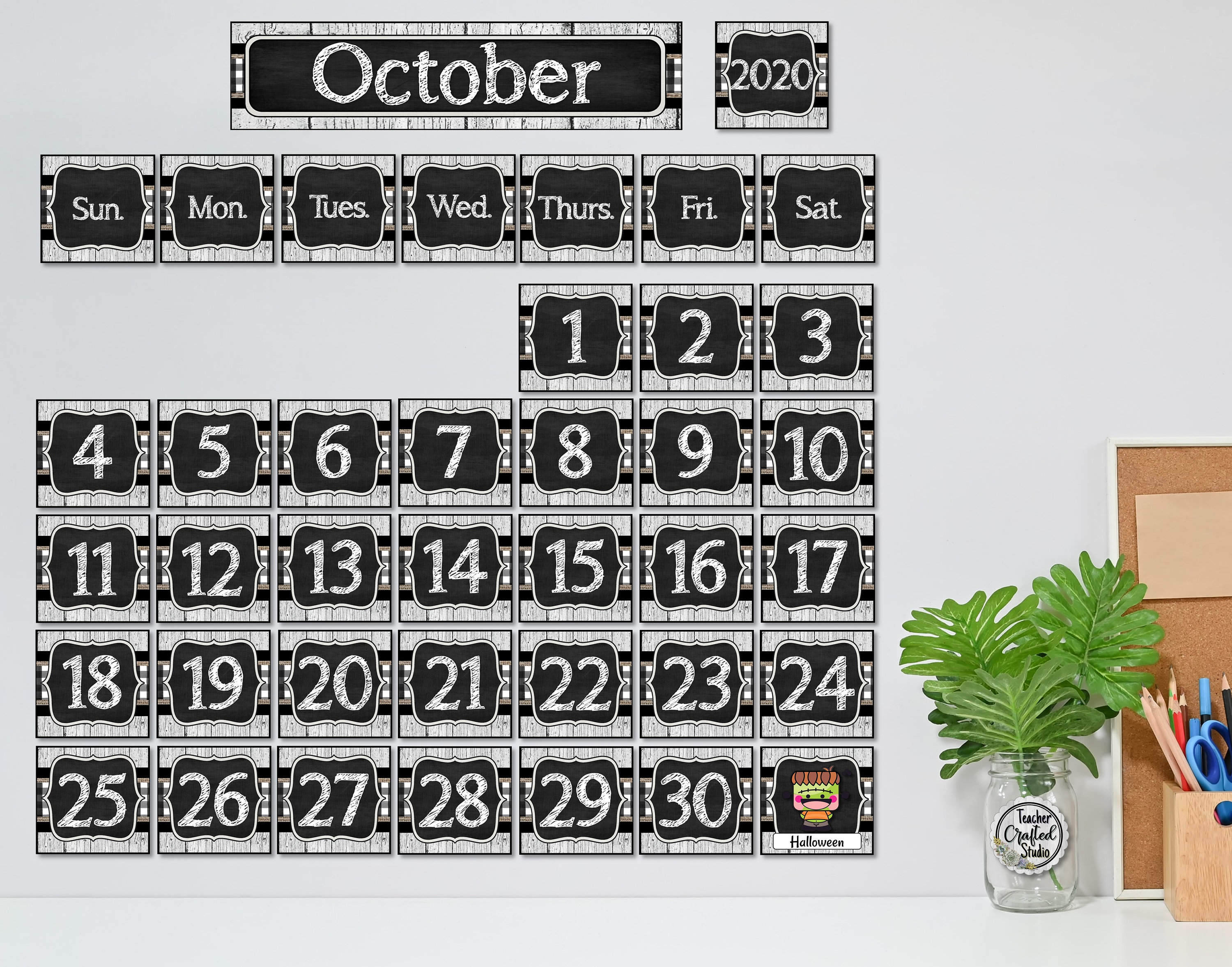 Rustic Farmhouse Buffalo Plaid Mini Calendar Set | Classroom Calendar ...