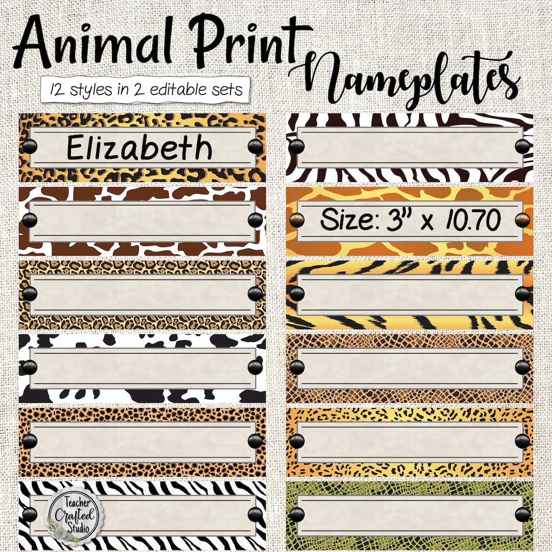 Printable Animal Print Desktop Nameplates - Classroom Labels - Editable ...