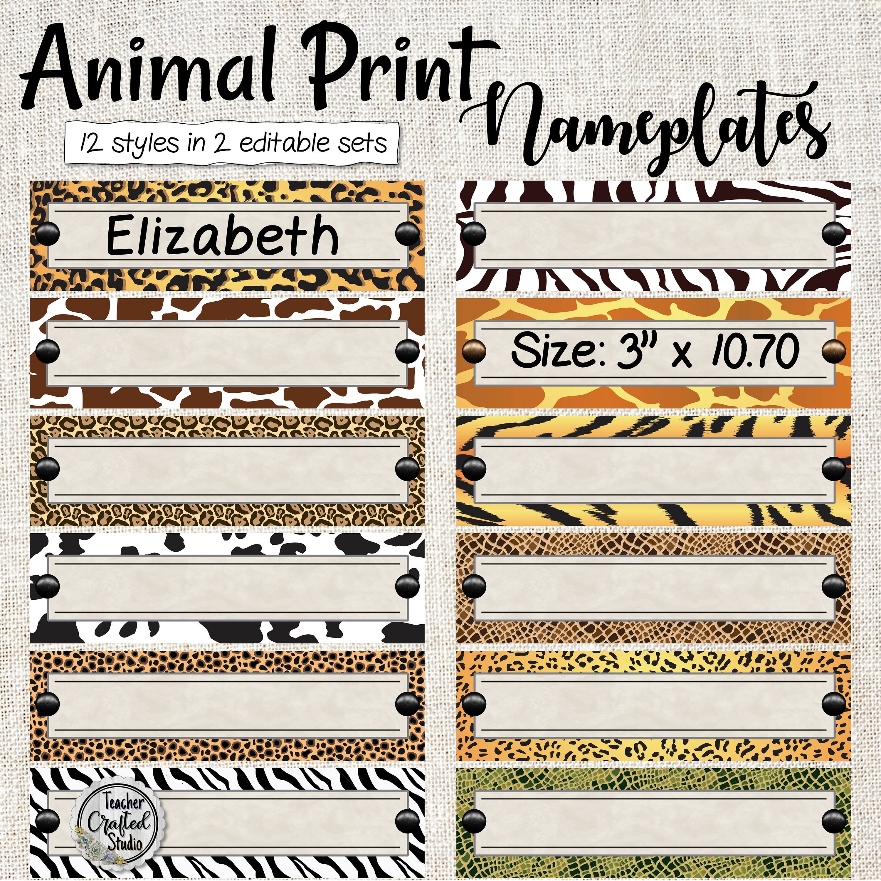 Printable Animal Print Desktop Nameplates - Classroom Labels - Editable ...