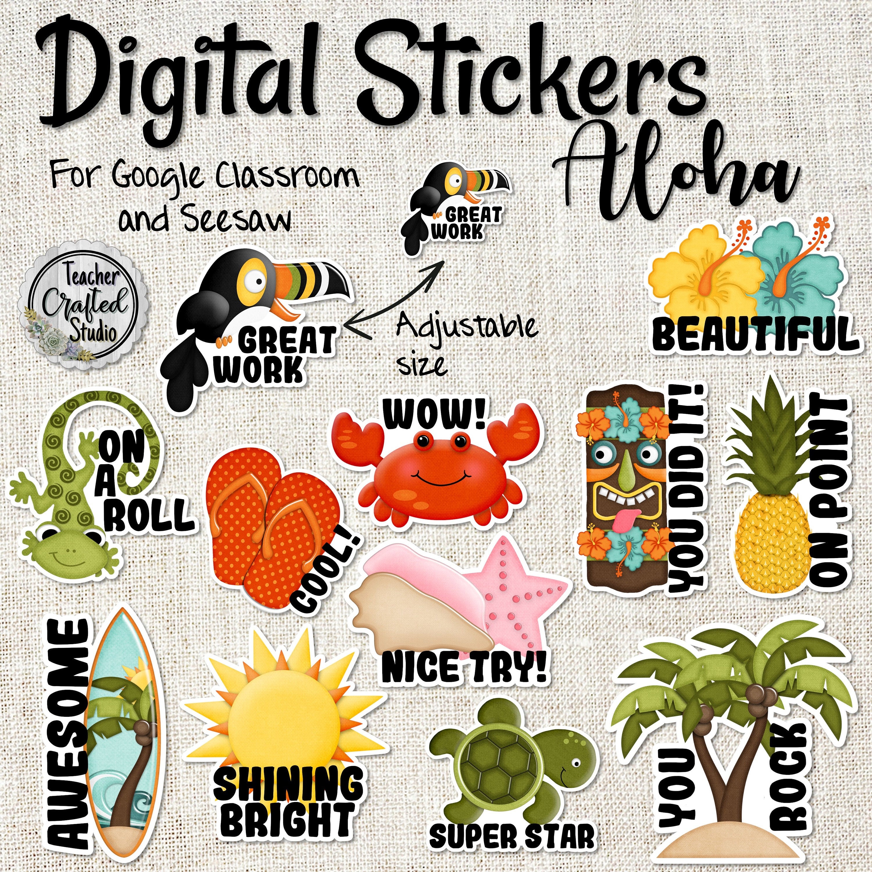 Distance Learning Digital Stickers Aloha Edition | Google and Seesaw ...