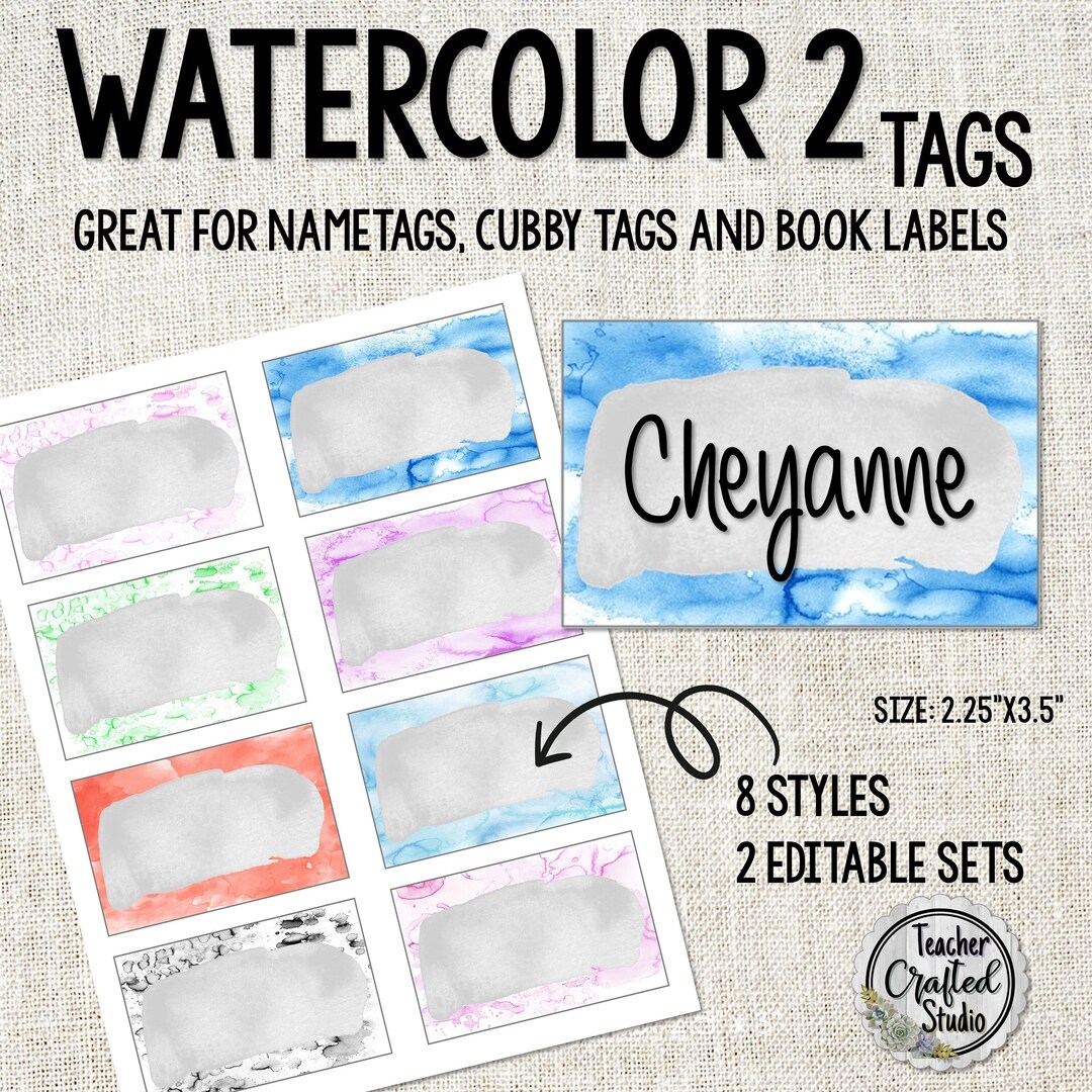 Printable Watercolor 2 Tags | Watercolor Classroom Decor | Editable ...