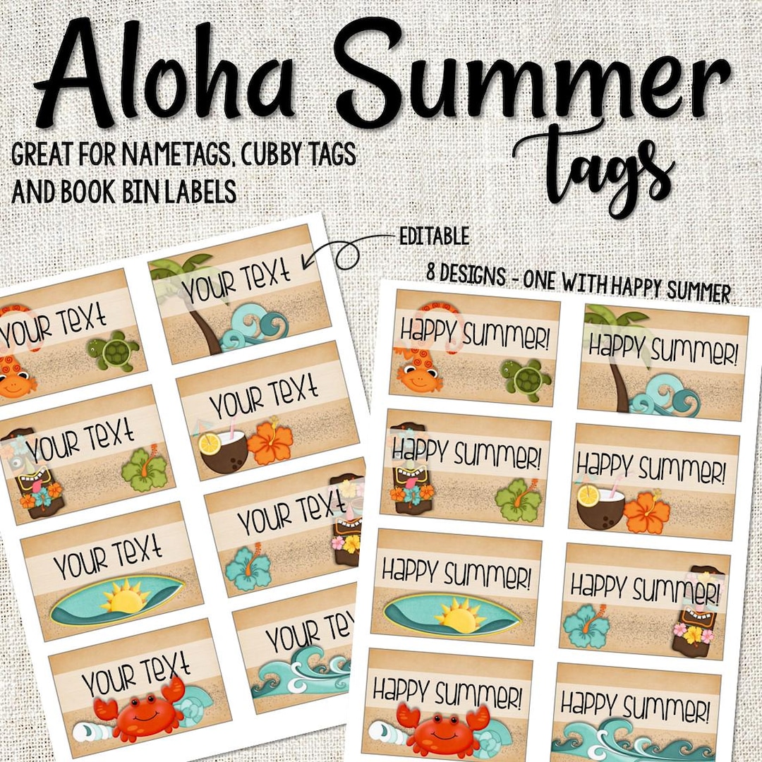 Printable Aloha Tags - Editable Organizational Tags - End of Year Tags ...