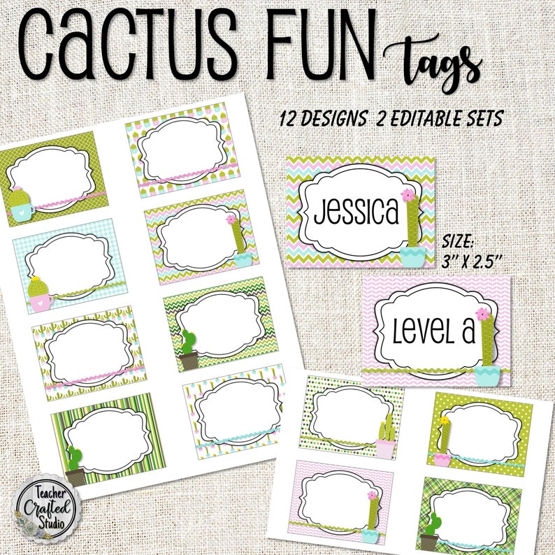 Printable Cactus Tags - Classroom Tags - Coat Hook Tags - Organizing ...