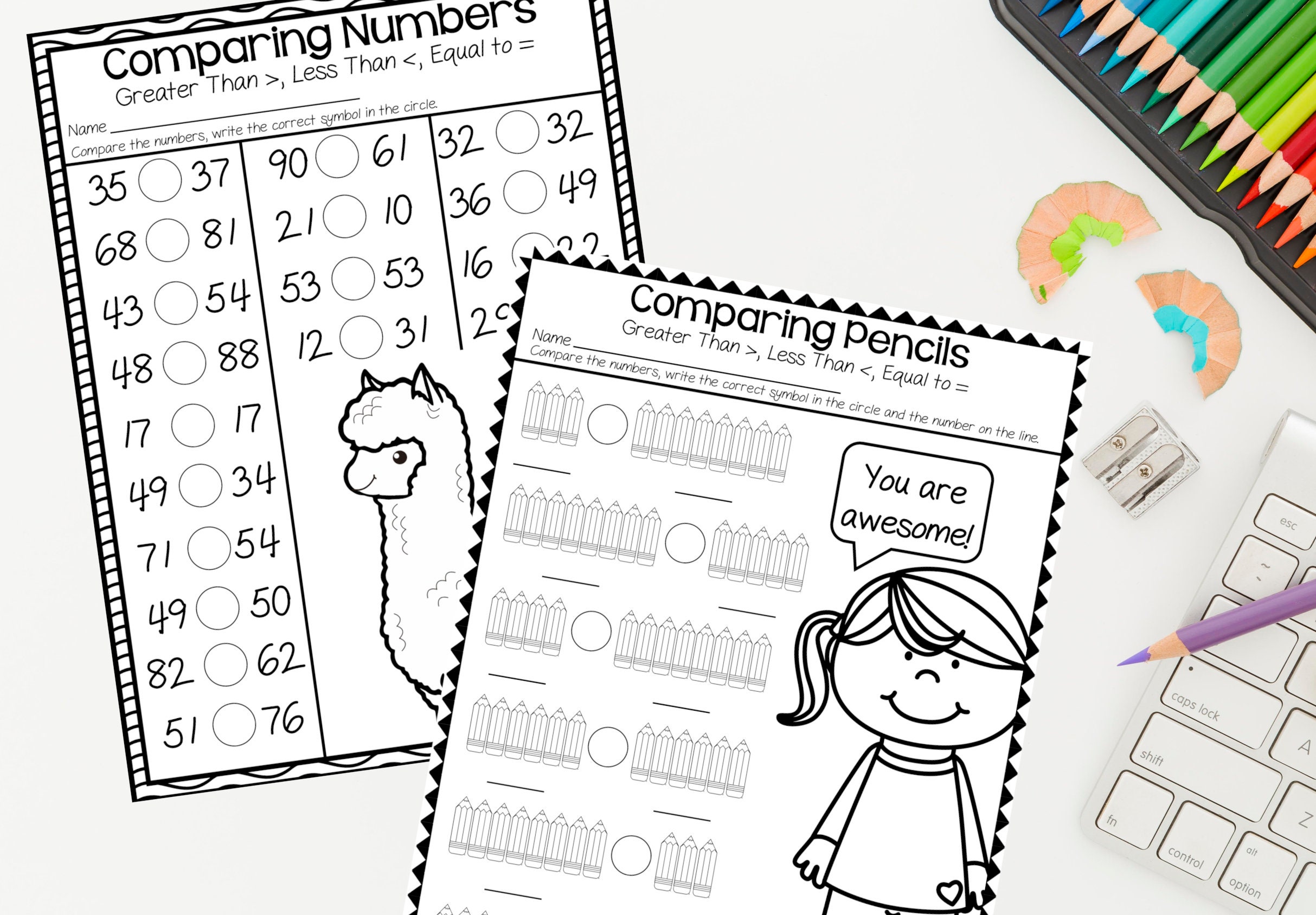 No Prep Comparing Numbers Worksheets | Greater Than, Less Than, Equal ...