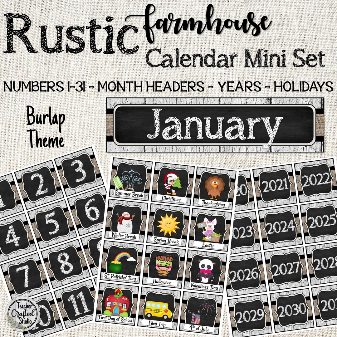 Rustic Farmhouse Mini Calendar Set | Classrtoom Calendar | Home ...