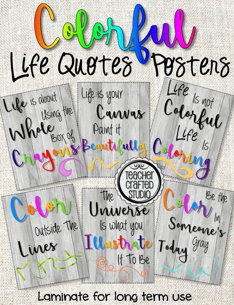 Colorful Life quotes posters Classroom Posters | Etsy