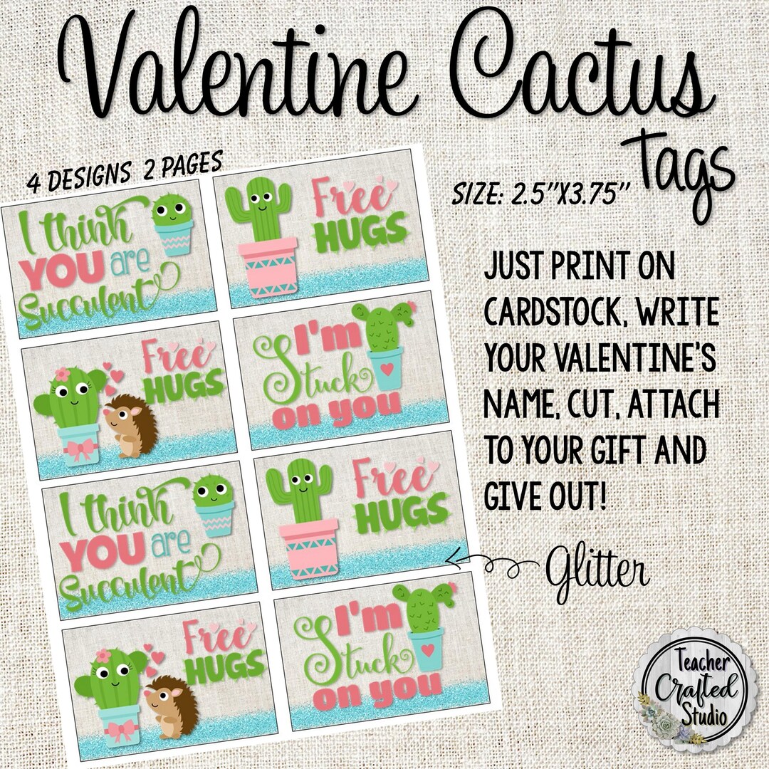 Printable Valentine's Day Cactus Gift Tags – Classroom Party Favors ...