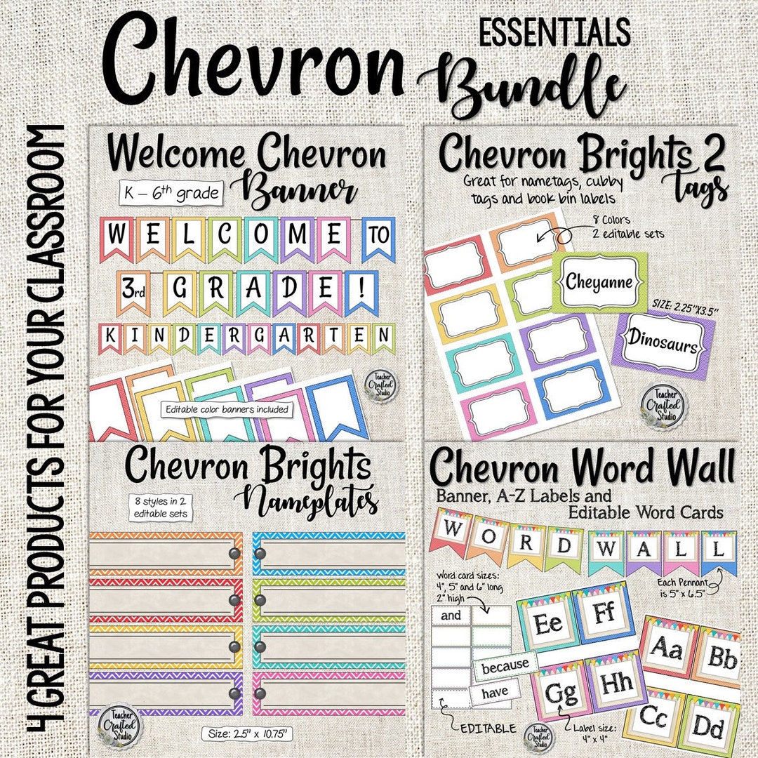 Chevron Back to School Essentials Bundle | Welcome Banner | Tags | Desk ...
