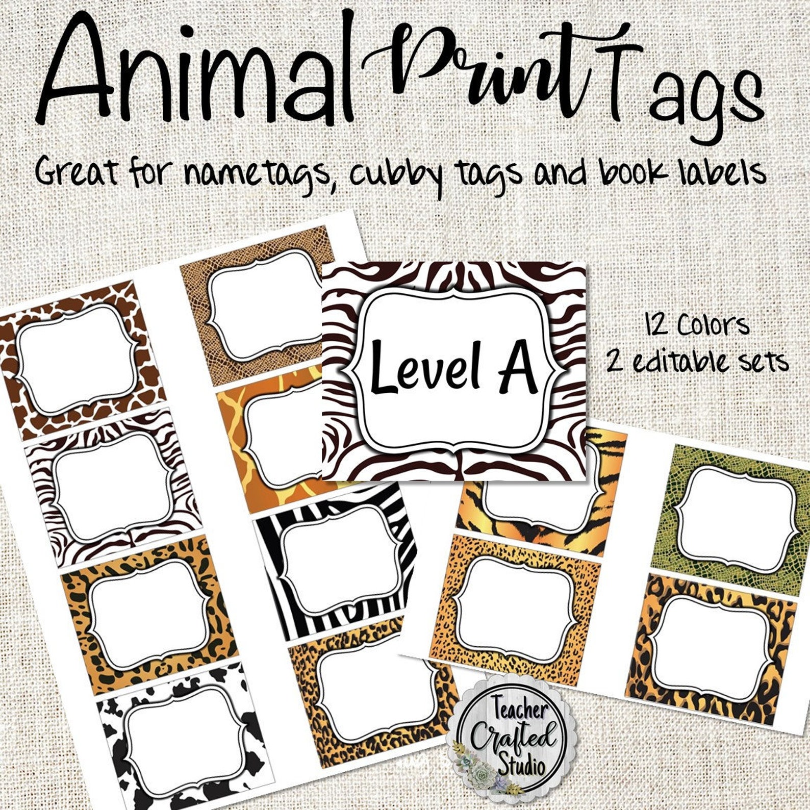 Printable Animal Print Tags Editable Organizational Tags Classroom Tags ...