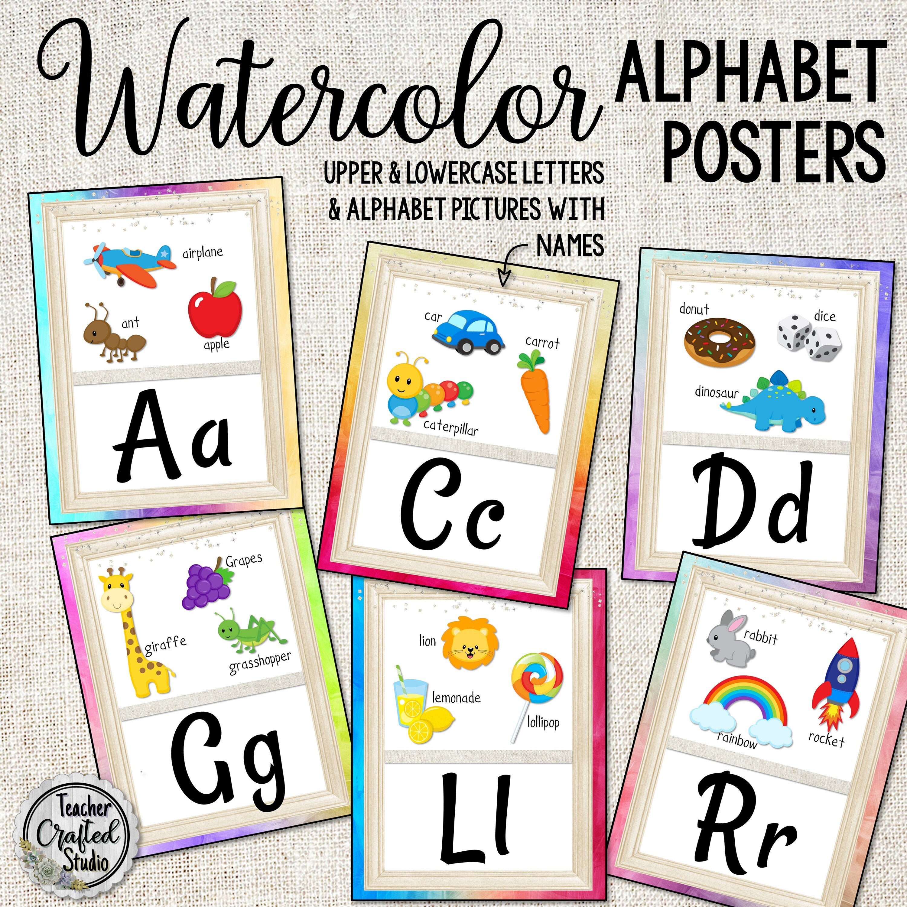 Watercolor Decor Alphabet Posters Alphabet Pictures and - Etsy
