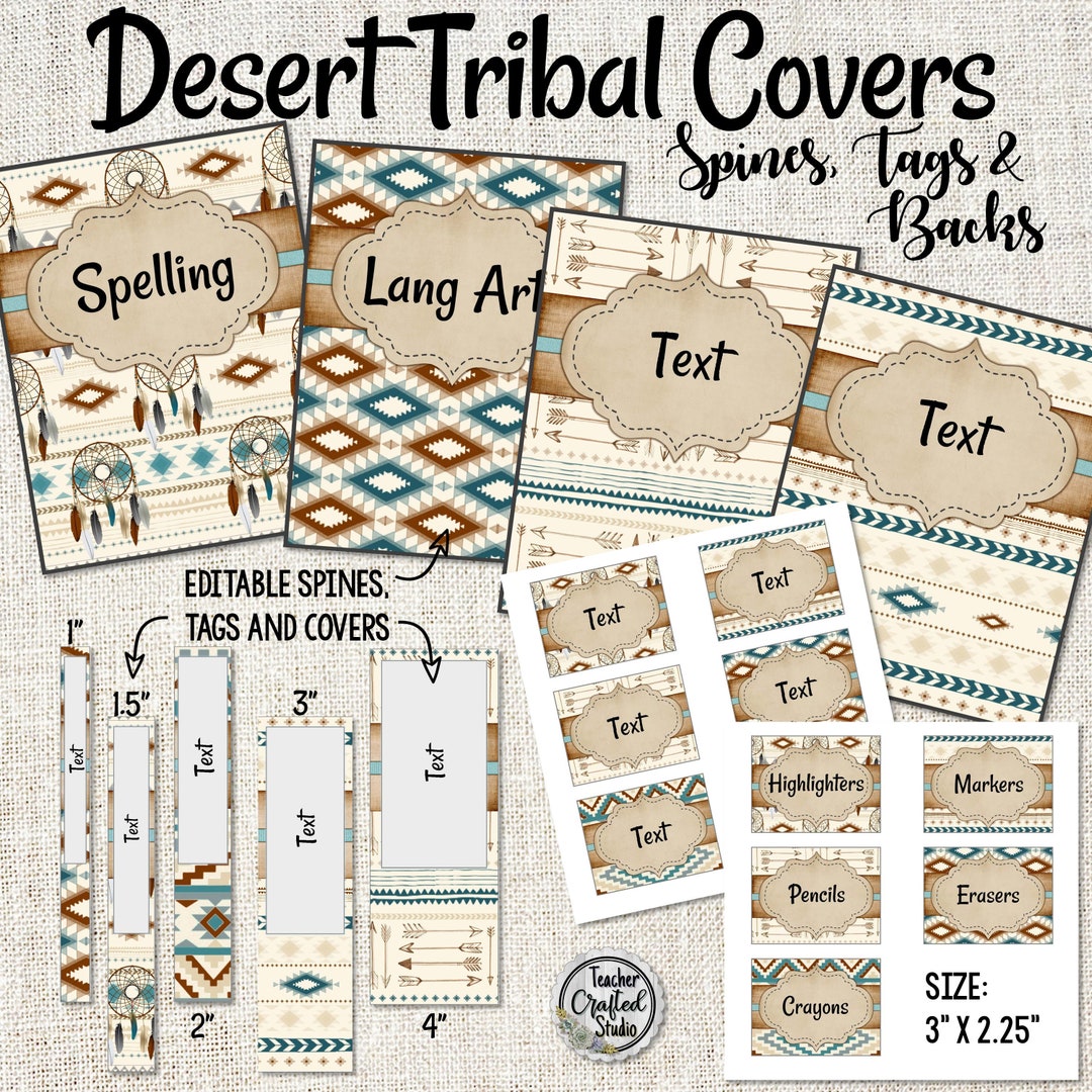 Desert Tribal Binder Covers, Spines and Tags - Editable Binder Covers ...