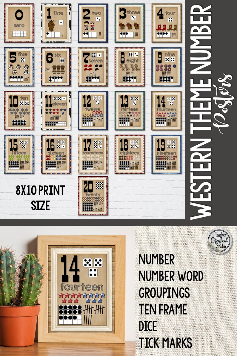 Western Theme Number Posters 0-20 Ten Frames Posters Instant Digital ...