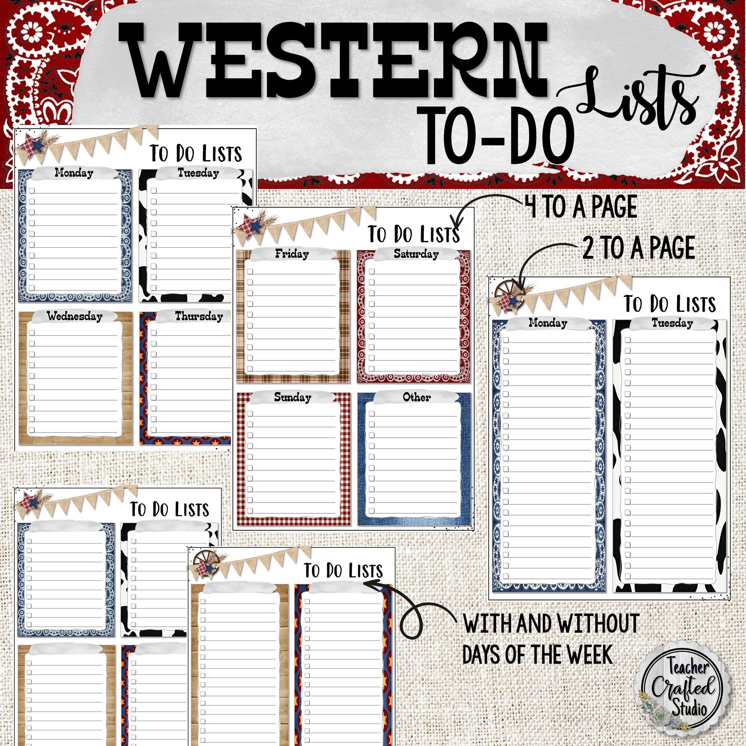 Printable Western Theme Teacher To-do Lists | Cowboy Daily to Do Lists ...