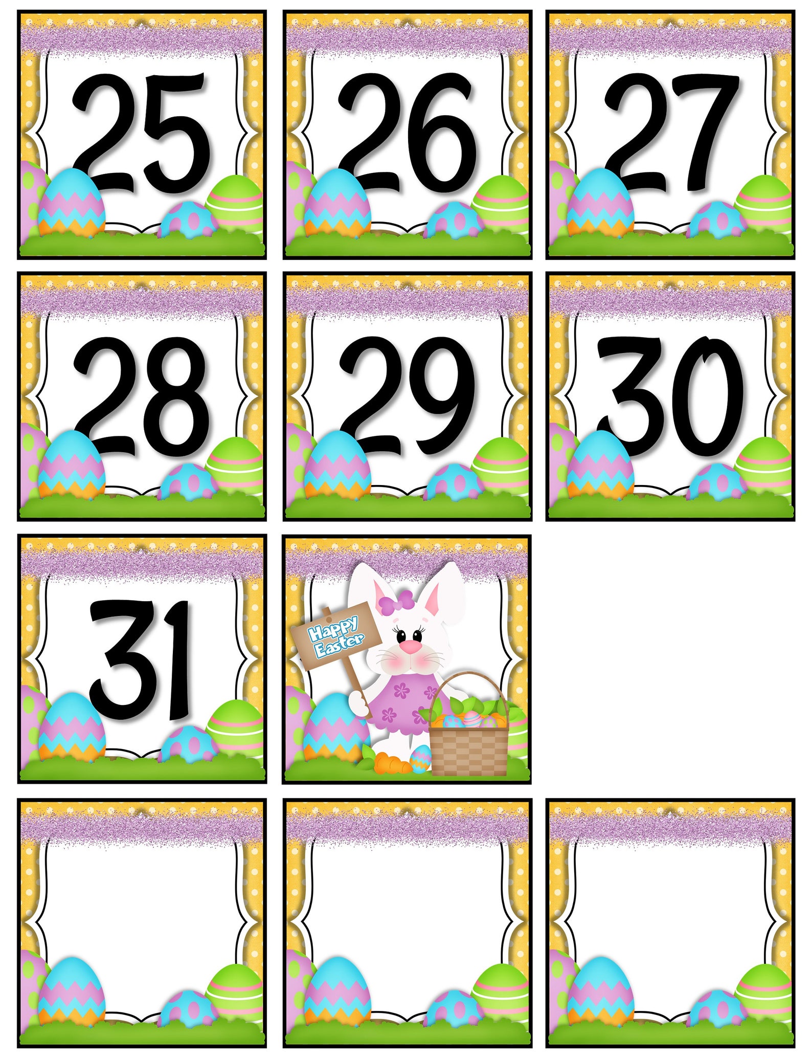 Printable Easter Calendar Tag Set - Calendar Number Tags - April May ...