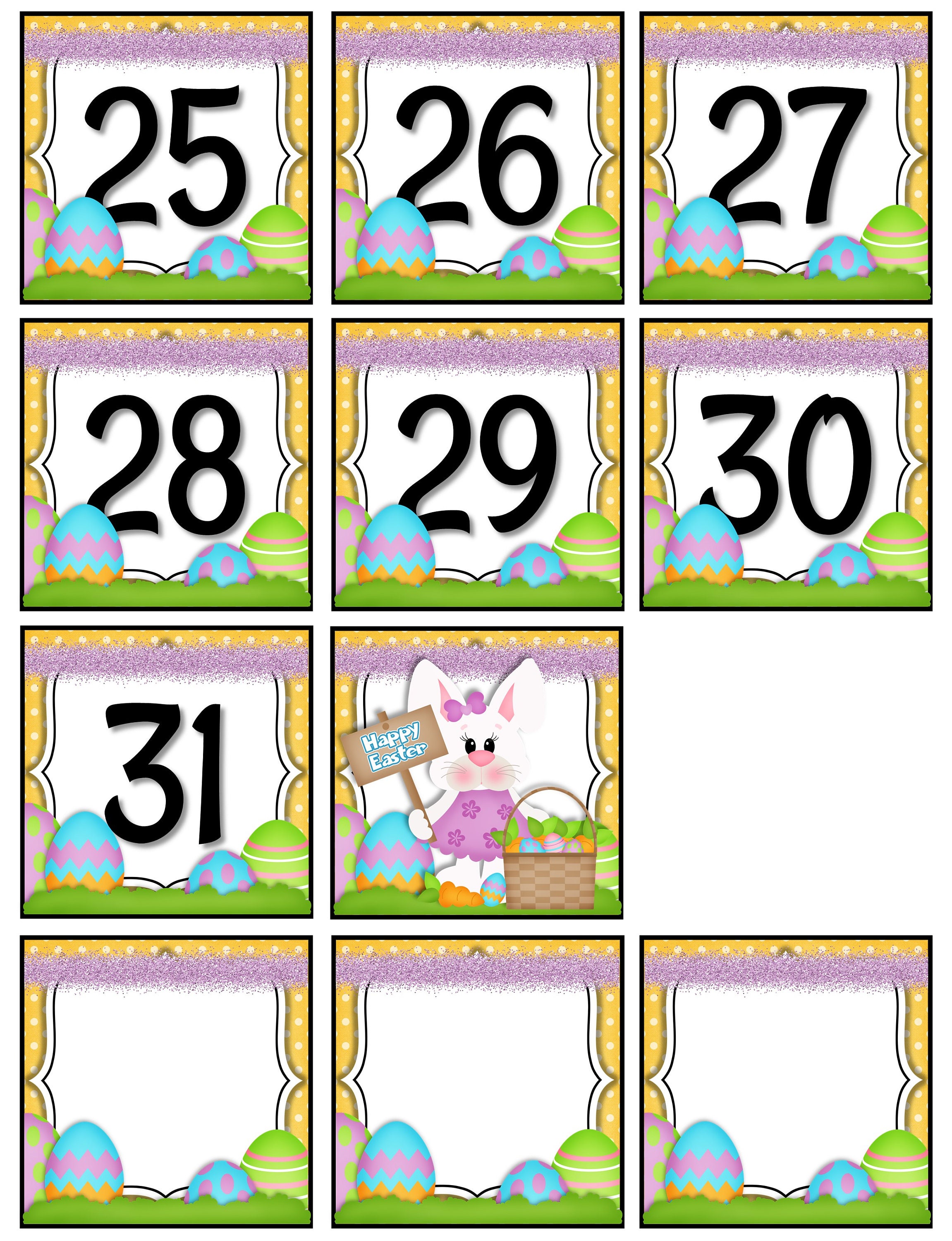 Printable Easter Calendar Tag Set - Calendar Number Tags - April May ...