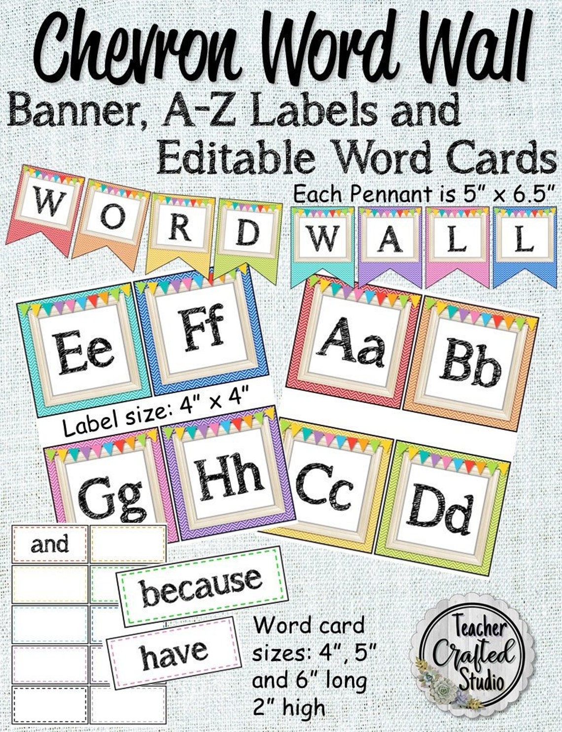 Rainbow Chevron Word Wall Classroom Set Banner and Editable | Etsy