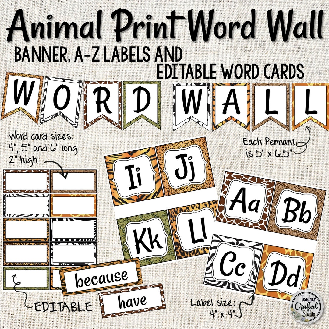 Animal Print Word Wall Classroom Set | Banner and Editable Cards ...