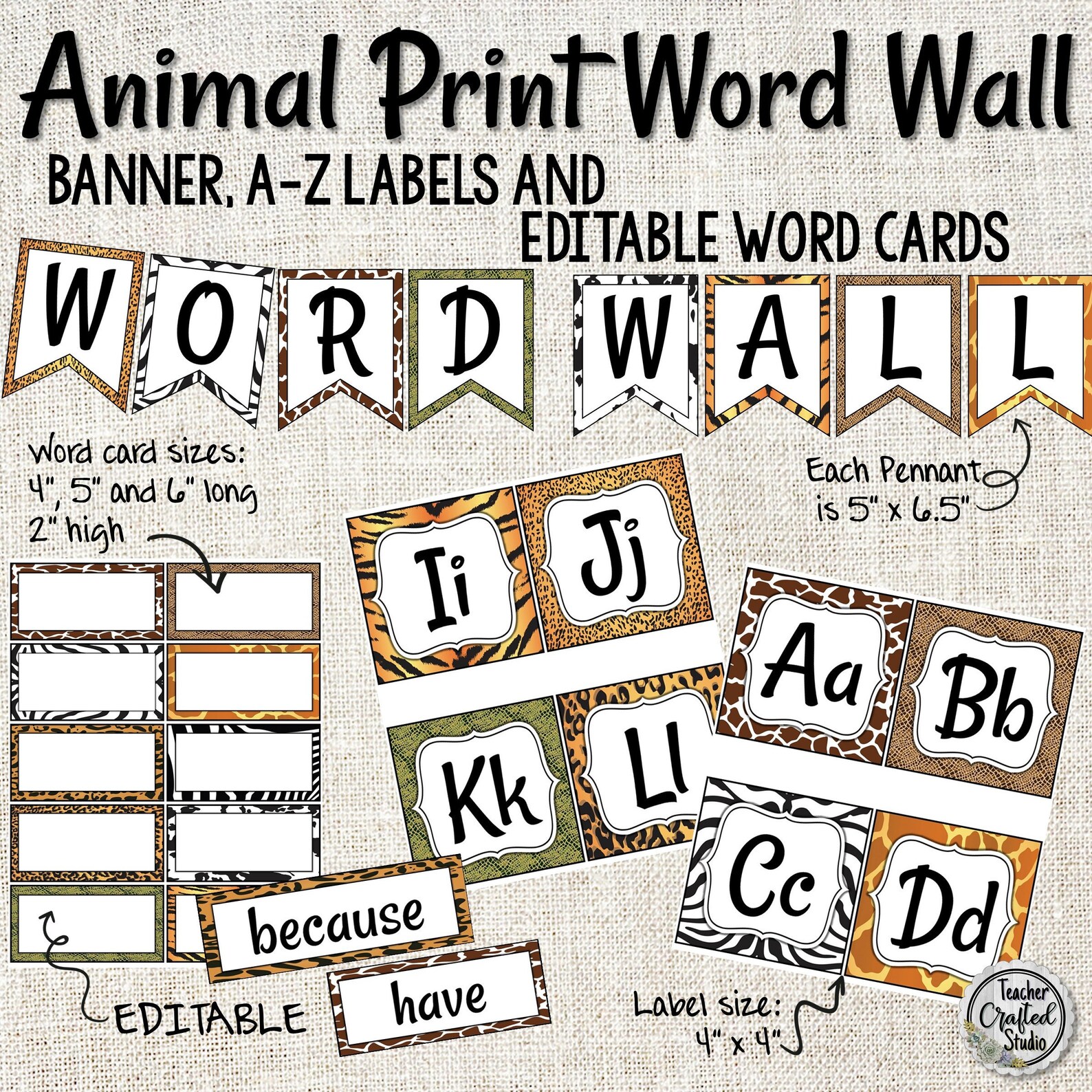 Animal Print Word Wall Classroom Set | Banner and Editable Cards ...